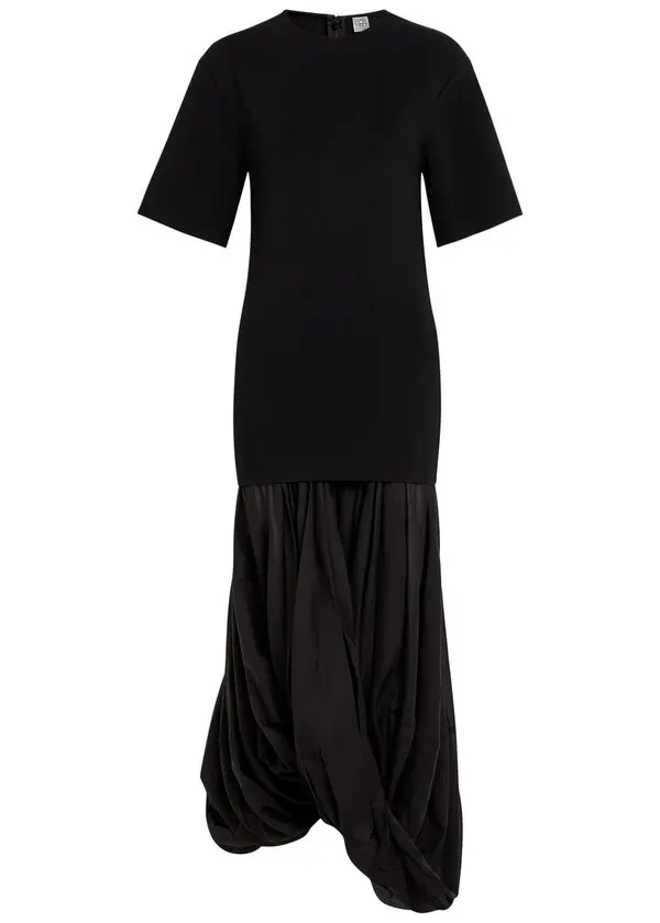 TOTEME Layered Cocoon-skirt Knit Midi Dress - Black