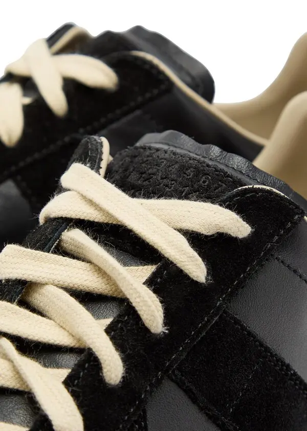 MAISON MARGIELA Replica Panelled Leather And Suede Sneakers - Black