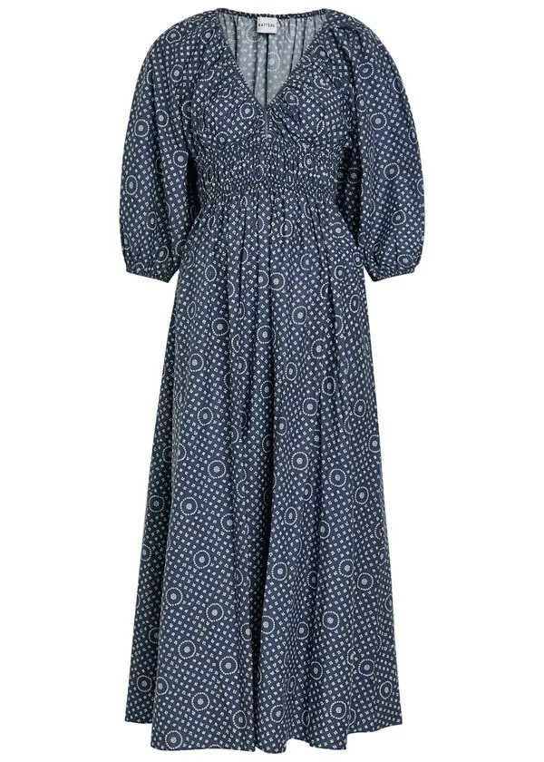 Matteau Printed Cotton-poplin Midi Dress - Blue