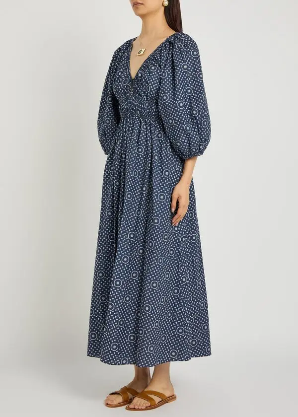 Matteau Printed Cotton-poplin Midi Dress - Blue