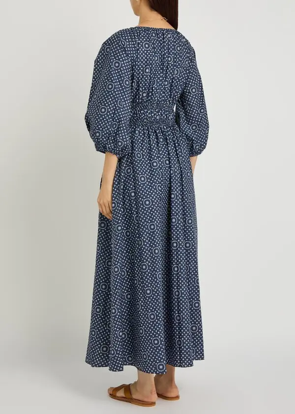 Matteau Printed Cotton-poplin Midi Dress - Blue