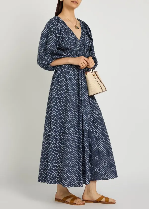 Matteau Printed Cotton-poplin Midi Dress - Blue