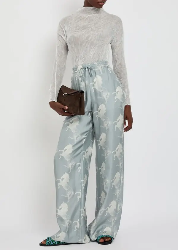 Stella McCartney Printed Wide-leg Silk Trousers