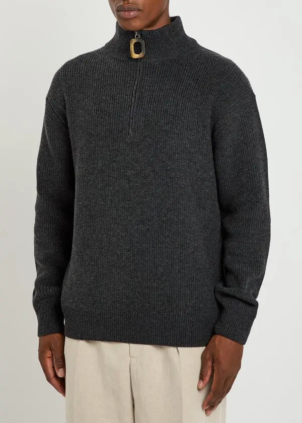 JW Anderson Ribbed Half-zip Wool And Cotton-blend Jumper
