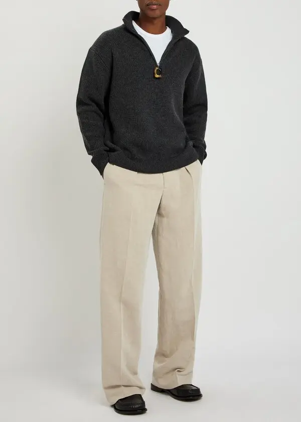 JW Anderson Ribbed Half-zip Wool And Cotton-blend Jumper