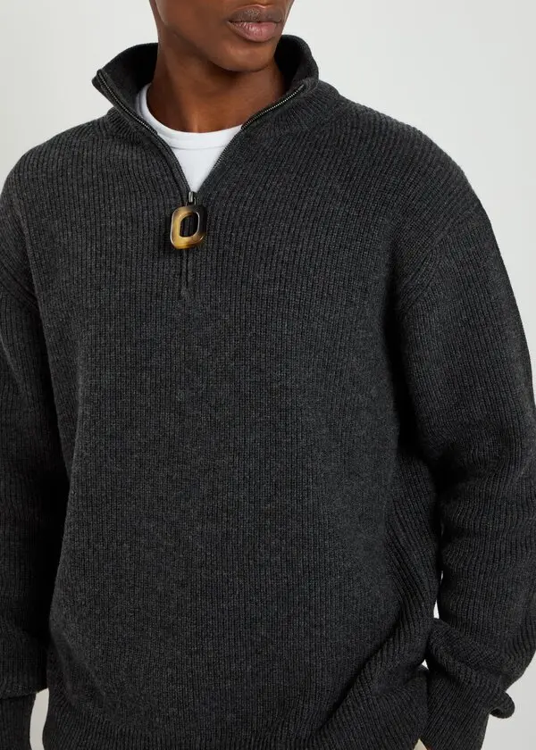 JW Anderson Ribbed Half-zip Wool And Cotton-blend Jumper