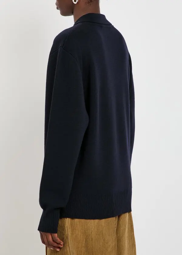 RÓHE Merino Wool Polo Jumper - Navy