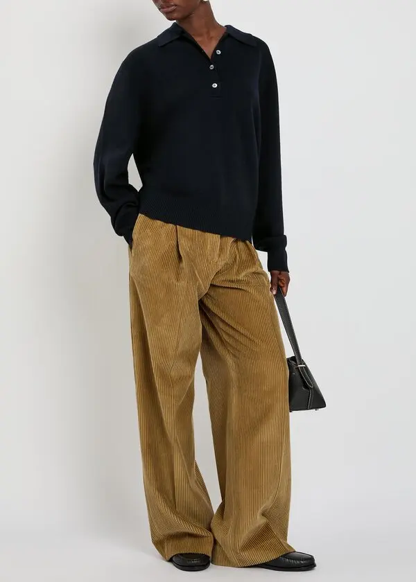 RÓHE Merino Wool Polo Jumper - Navy