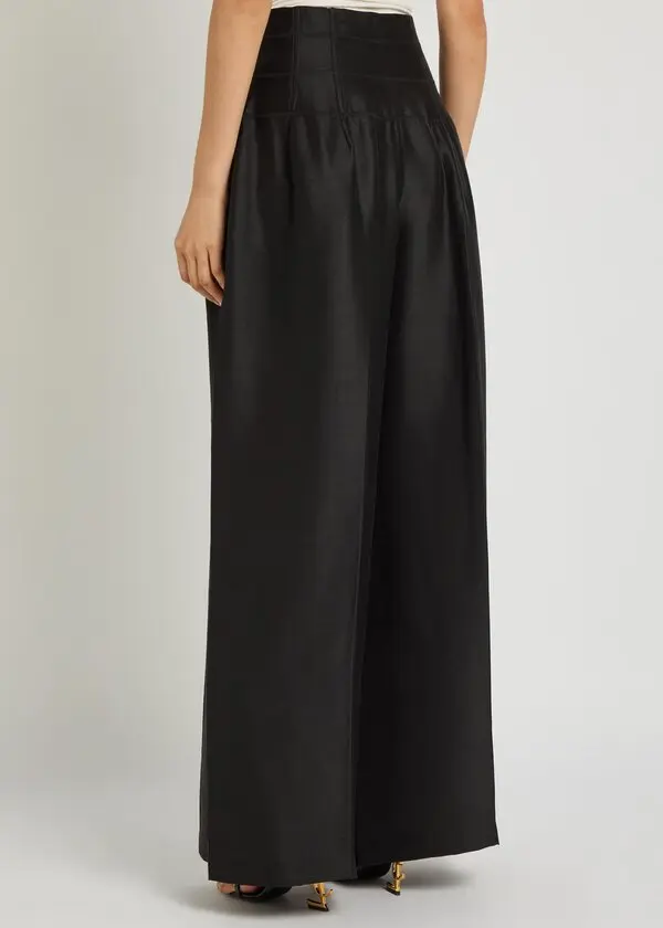 HEIRLOME Condesa Pleated Wide-leg Silk Trousers