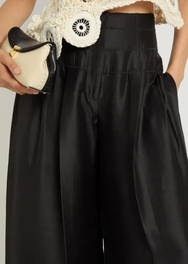 HEIRLOME Condesa Pleated Wide-leg Silk Trousers