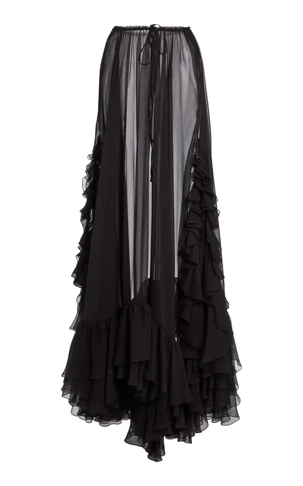 Chloé Ruffled Organic Silk Mousseline Maxi Skirt - Black