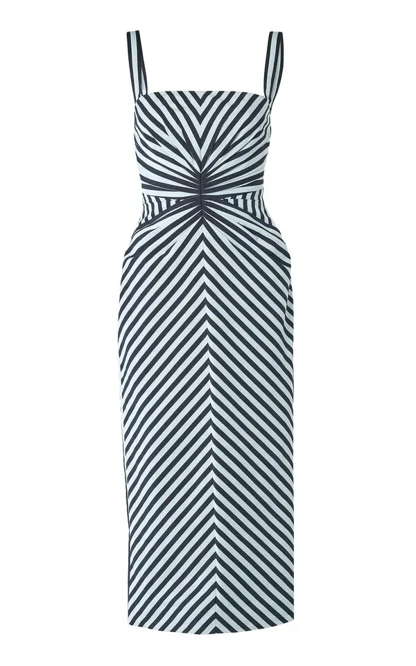Carolina Herrera Ruched Cotton-blend Striped Pencil Dress - Stripe