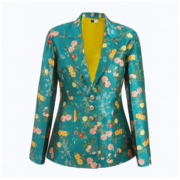 RICHA SHARMA Single Breasted Tailored Blazer Jacket In Silk - Green