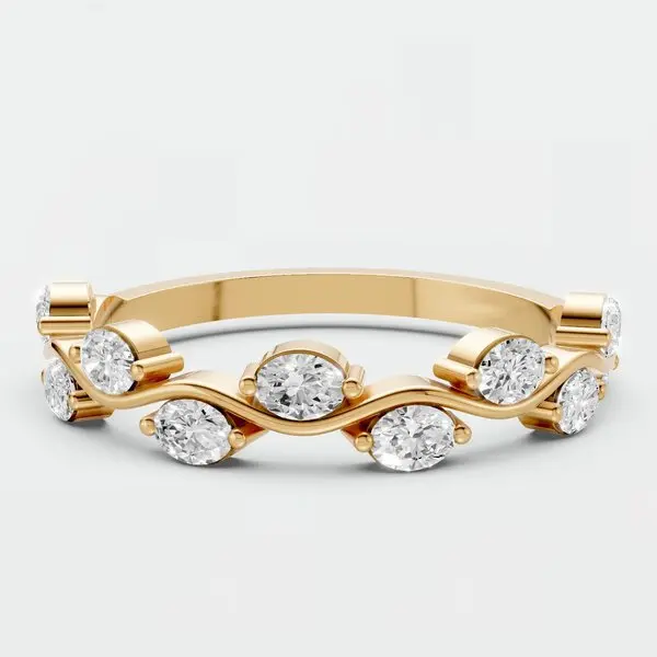 AYA FINE JEWELRY Twisted Diamond Stacking Ring With Oval Lab Diamonds In 14k Gold - Yellow