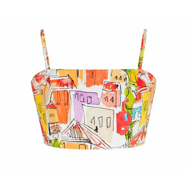 RICHA SHARMA White / Orange Handcrafted Cotton Linen Summer Bustier Top - White/orange