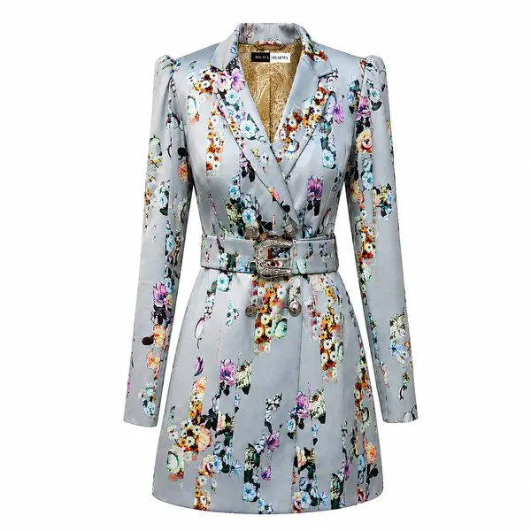 RICHA SHARMA Silver / Yellow Handcrafted Duchess Satin Blazer Dress In Silver Grey