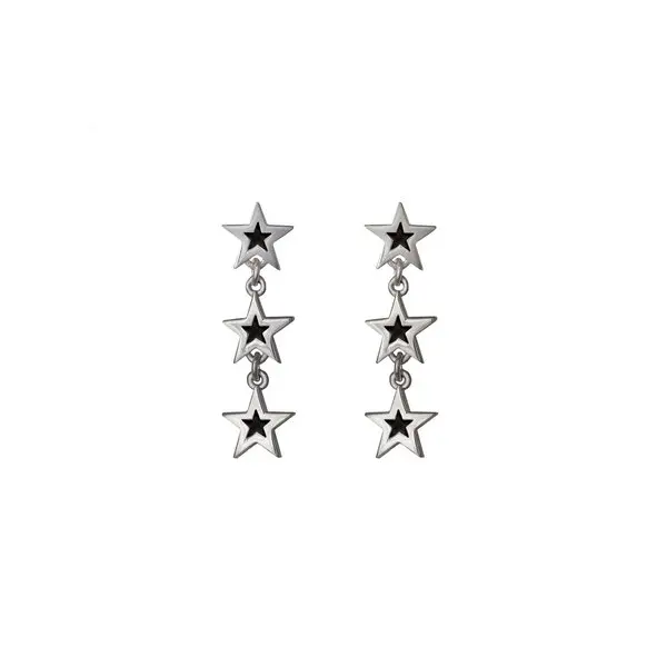 EDGE ONLY Megastar 3 Star Drop Earrings Sterling Silver - Black