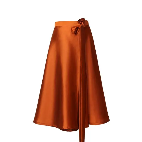 RICHA SHARMA Bronze Hued Taffeta Silk Midi Skirt - Brown