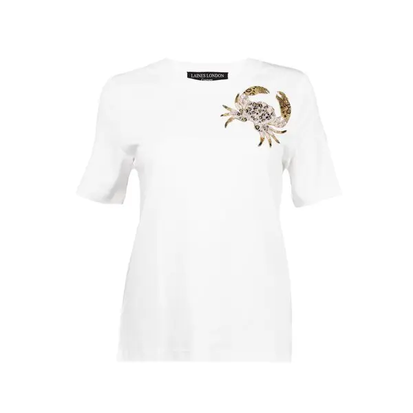 HOUSE OF LAINES LONDON Gold / White Laines Couture Embellished Crab T-shirt White - Gold/white