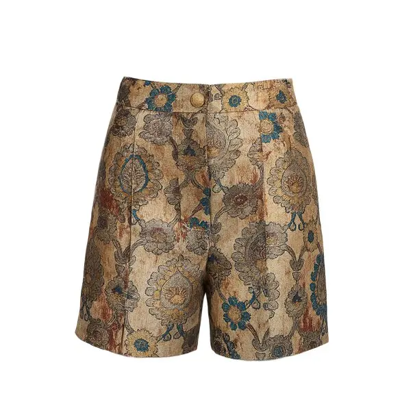 RICHA SHARMA Gold / Brown Timeless Floral Tapestry Shorts In Vintage Gold Hues - Gold/brown