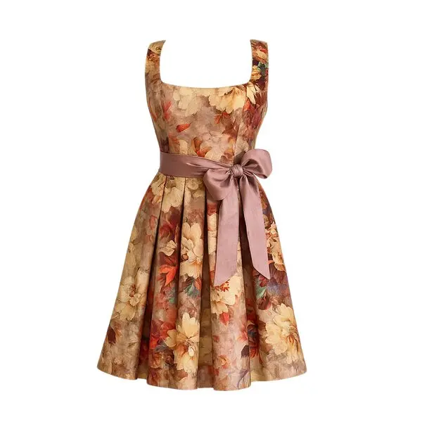 RICHA SHARMA Neutrals / Handcrafted Floral Silk Tunic Dress - Gold