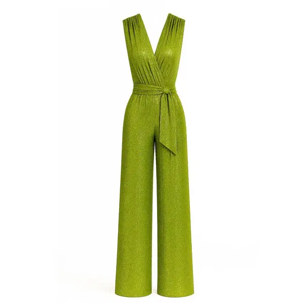 RICHA SHARMA Green / Silver Handmade Green Pleated Sequin Jumpsuit Luxury Eveningwear - Green/silver