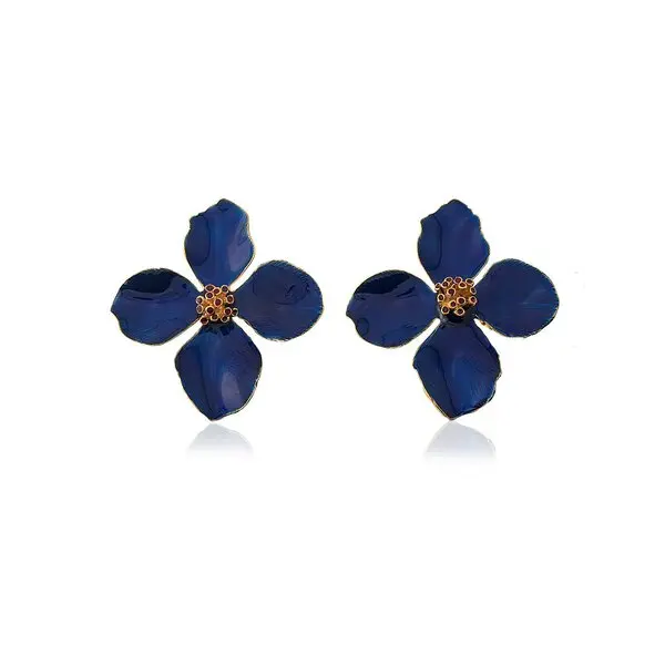 MILOU JEWELRY Navy Clover Flower Earrings - Blue