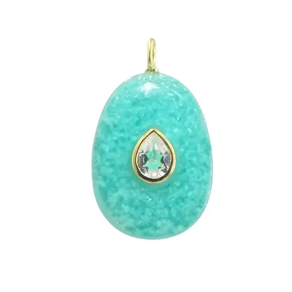 KAMARIA Amazonite Gemstone Pendant With Topaz Large Pear - Green