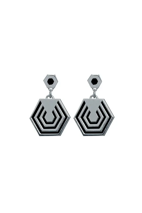 EDGE ONLY Hexagon Drop Earrings Sterling Silver - Black