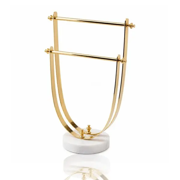 MARLETH Brass Double Towel Rack With Marble Base - Yellow