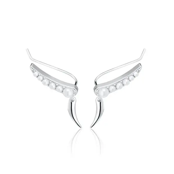SCREAM PRETTY Pearl Ear Climber Earrings With Claw Drop - Silver