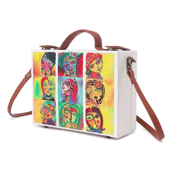 RICHA SHARMA Handpainted Mini Briefcase Bag With Vegan Leather - White