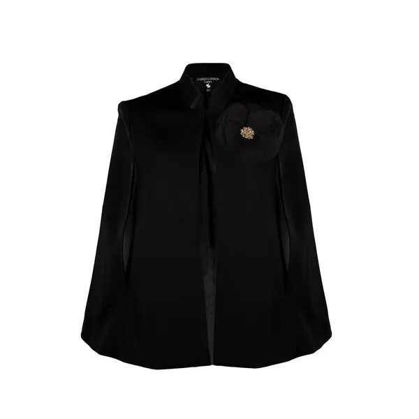 HOUSE OF LAINES LONDON Tailored Cape With Embellished Corsage - Black/gold
