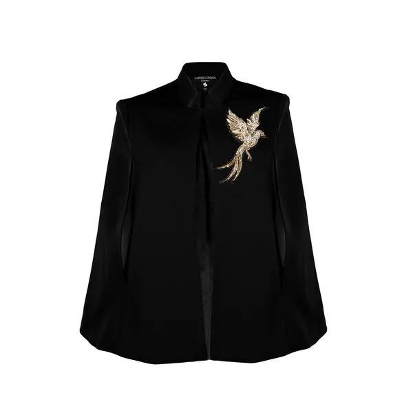 HOUSE OF LAINES LONDON Tailored Cape With Embellished Bird Of Paradise Motif - Black