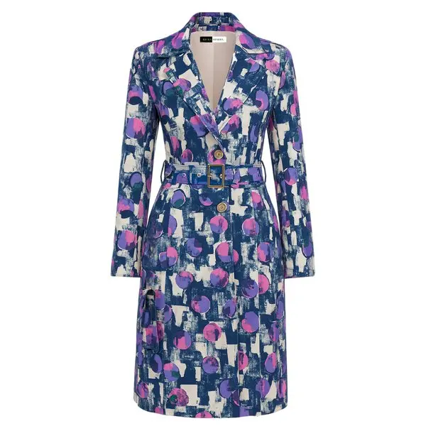 RICHA SHARMA Blue / Pink Handcrafted Abstract Print Single Breasted Coat - Blue/pink