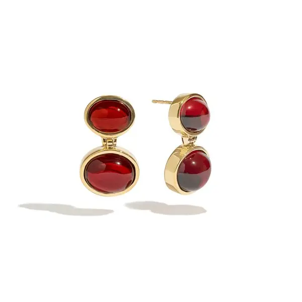 STONE FRUIT 14k Gold Vermeil Garnet Drop Earrings - Gold/red