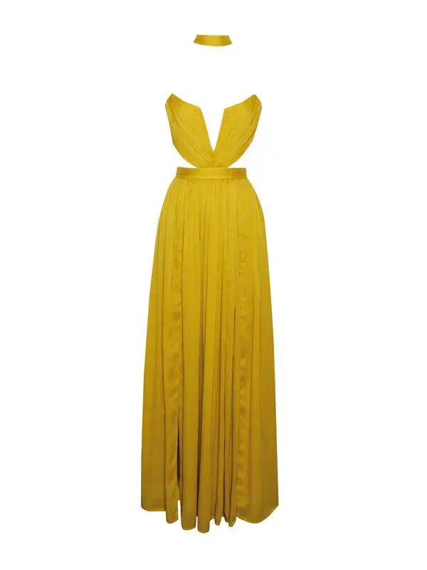 MISS CIRCLE NEW YORK Xella Pleated Chiffon Halterneck Maxi Dress