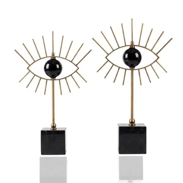 MARLETH Set Of Two Evil Eye Sculptures With Marble Bases - Black