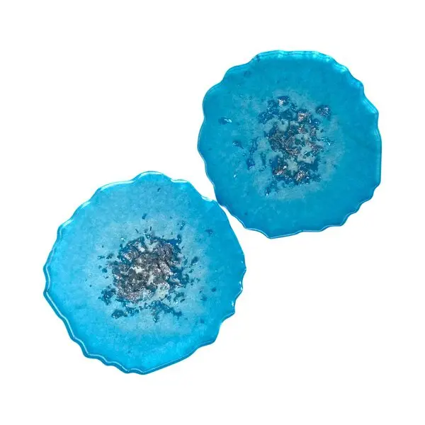 BY SHAX Silver / Blue Round Frozen Coasters Blue - Silver/blue