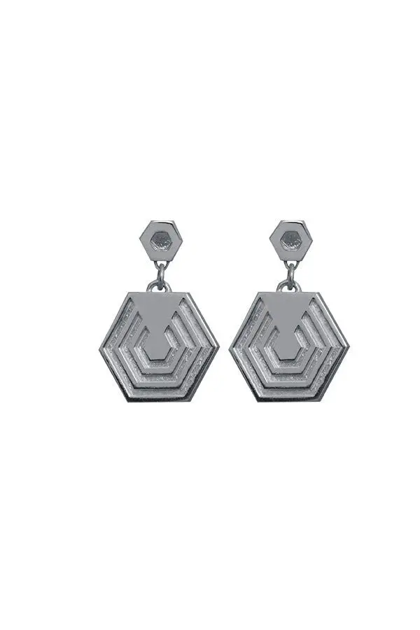EDGE ONLY Hexagon Drop Earrings Sterling - Silver