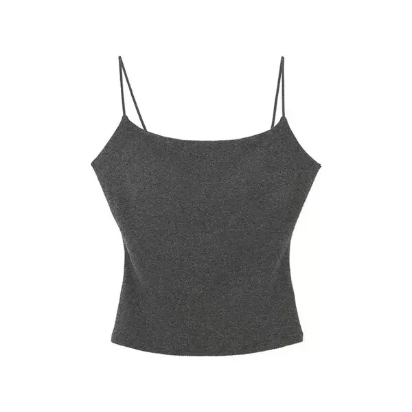 MUTE BY JL Padded Slim Strap Cami Charcoal Gray - White