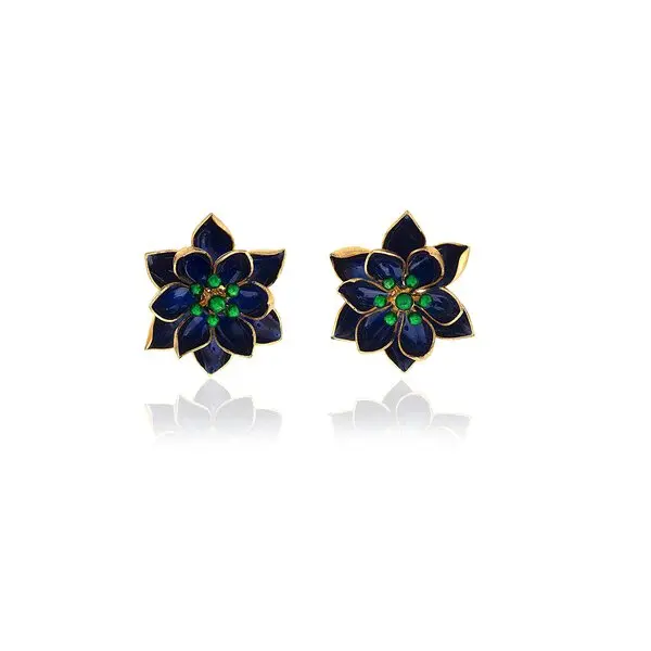 MILOU JEWELRY Navy Lotus Flower Earrings - Blue