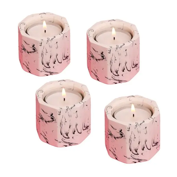 BY SHAX Zebra Marbled Tealight Holder Set Of Four - White