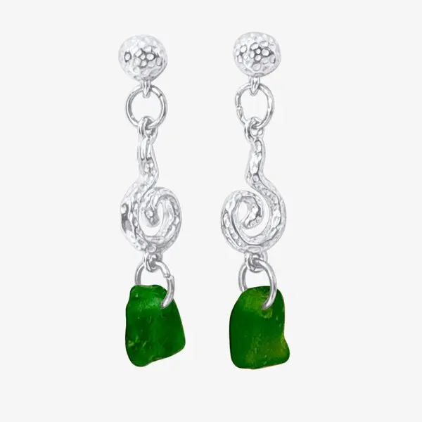 GLASSTYK Palmespiral Earrings Steel - Green