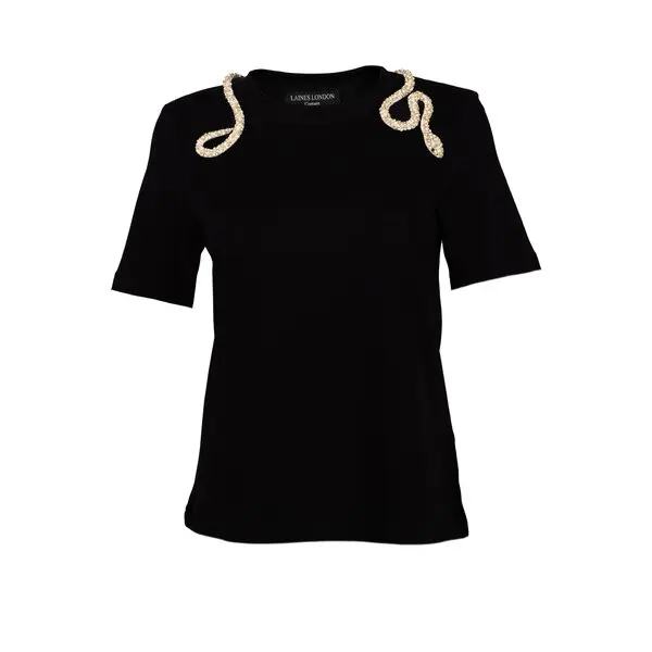 HOUSE OF LAINES LONDON Laines Couture Embellished Crystal Wrap Around Snake T-shirt - Black
