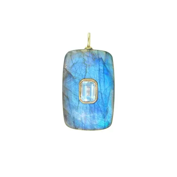 KAMARIA Labradorite Gemstone Pendant With Topaz Large Rectangle - Black