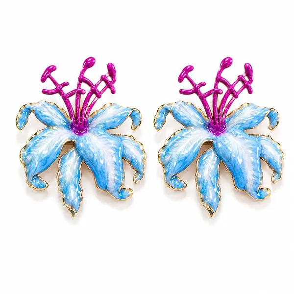 THE PINK REEF Hibiscus Earring In Sea - Blue