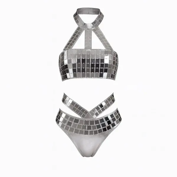 HARMONIA NY Ampere Mirrored Bikini Set Dani Watanabe - Silver