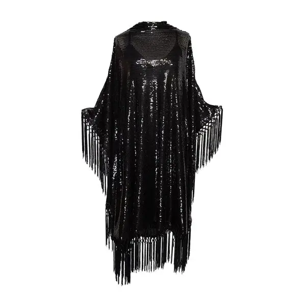 JENNAFER GRACE Est Ink Sequin Mockneck Caftan Kaftan Dress With Slip - Black