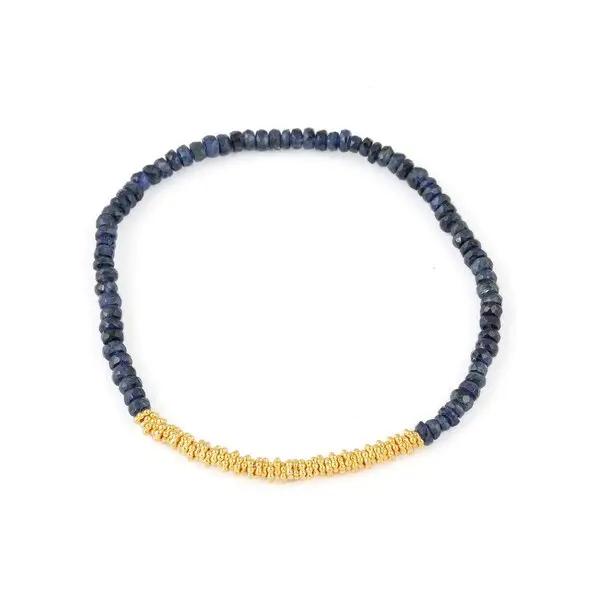OPIUM JEWELS Gold / Blue Gold Disc Stretch Bracelet With Blue Sapphires - Gold/blue